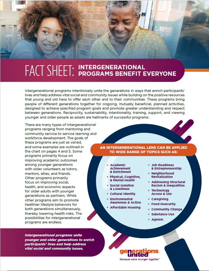 Fact Sheet: Intergenerational Programs Benefit Everyone - Generations ... Fact Sheet: Intergenerational Programs Benefit Everyone - Generations ...